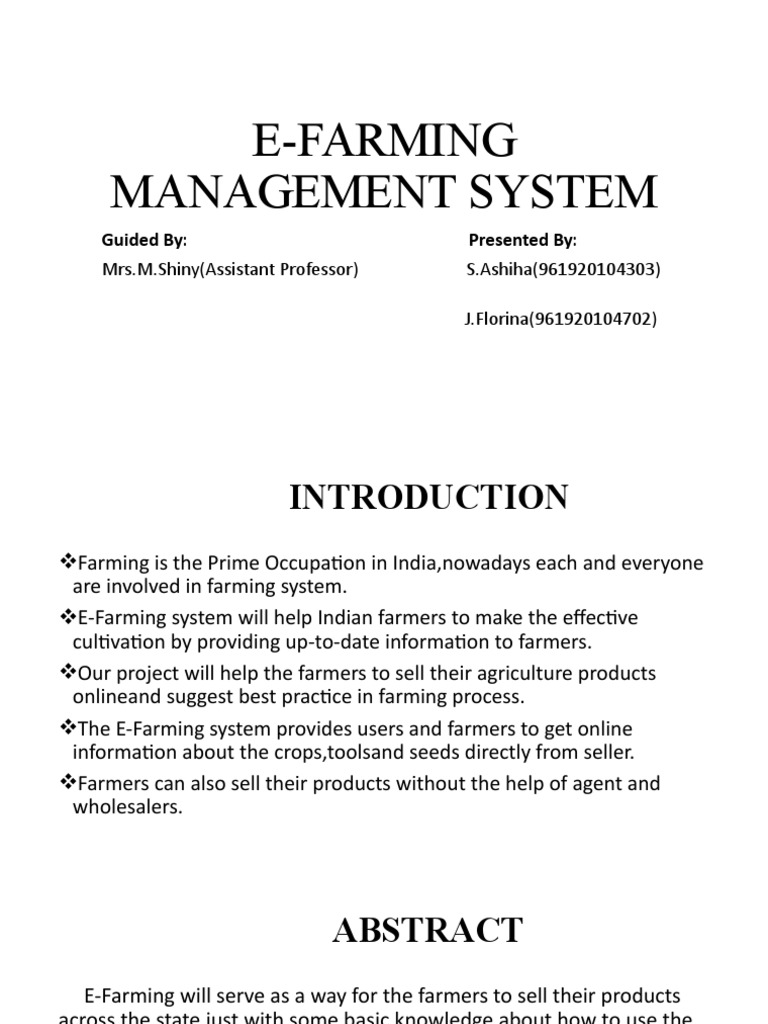 E-Farming Management System Overview | PDF | Farmer | Agriculture