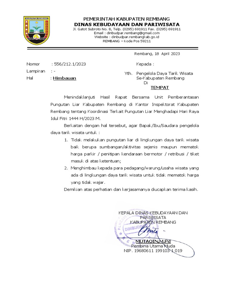 Surat Himbauan Stop Pungli | PDF