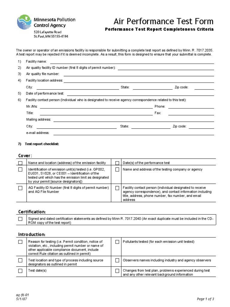 Air Performance Test Form | PDF | Air Pollution | Data