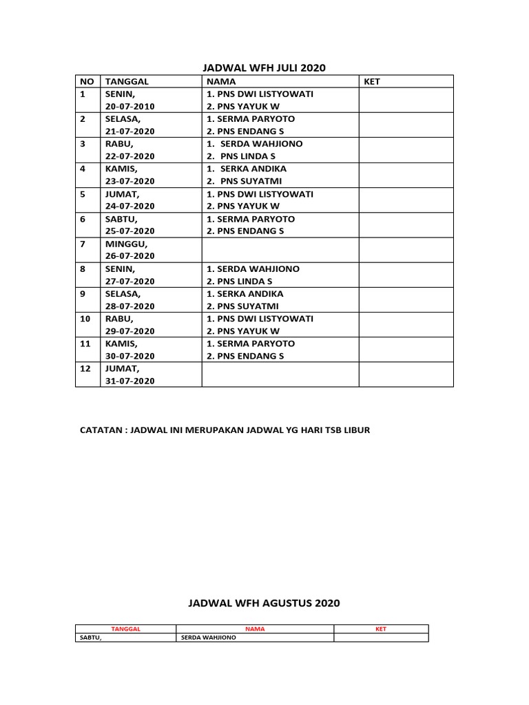 Jadwal WFH | PDF
