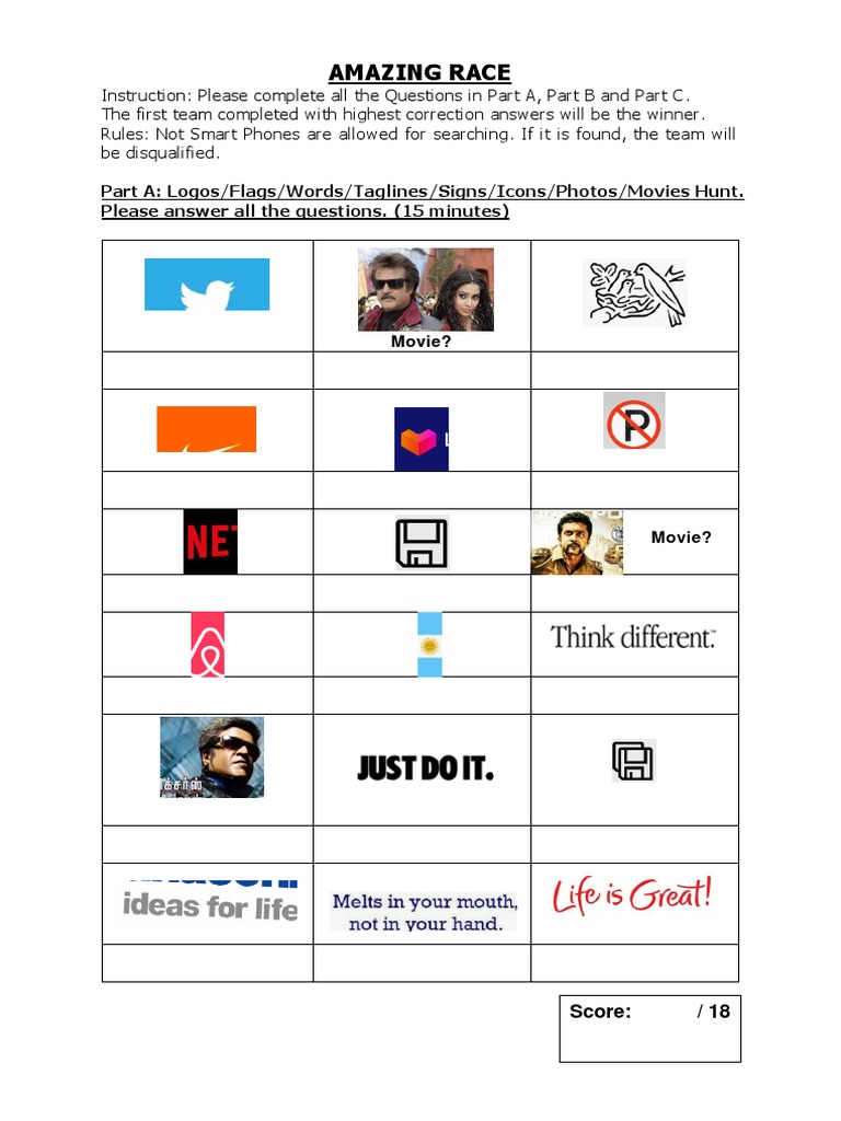 Amazing Race Challenge Instructions | PDF