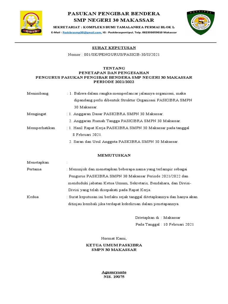 Sk Kepengurusan Pelantikan Pdf