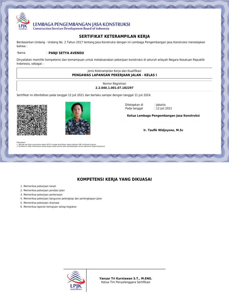 Sertifikat Keterampilan Panji Avendu | PDF