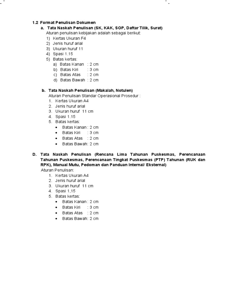 Format Penulisan Dokumen Standar | PDF | Griya & Taman