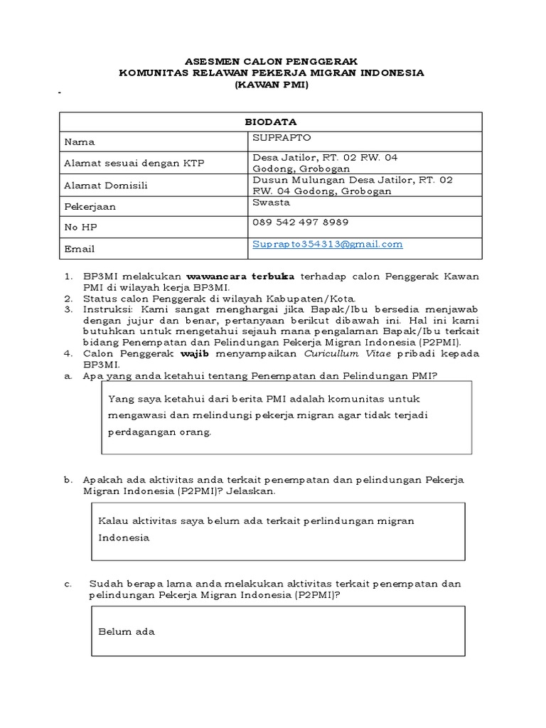 Asesmen Calon Penggerak Kawan PMI | PDF