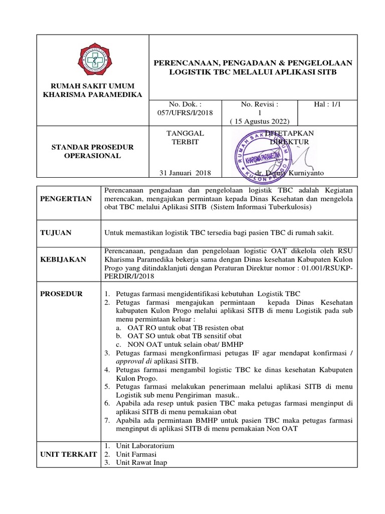 SOP Logistik TBC RS Kharisma | PDF