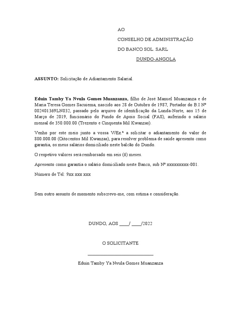 Solicitação de Adiantamento Salarial | PDF