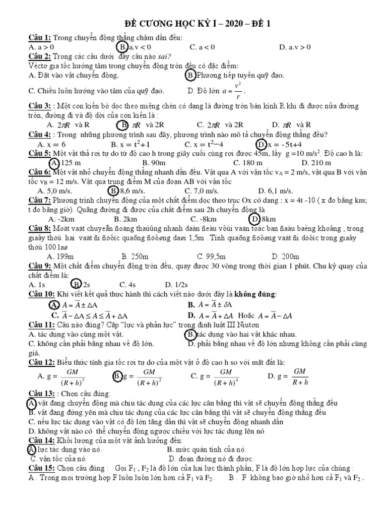 Đề Cương Học Kỳ I - 1 | PDF