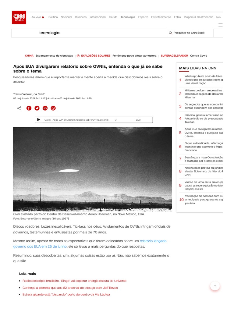 Após EUA Divulgarem Relatório Sobre OVNIs, Entenda o Que Já Se Sabe Sobre o Tema | PDF | Objeto ...