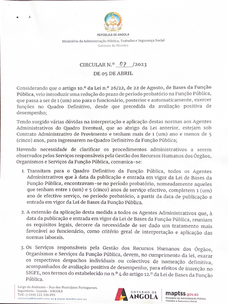 Circular 07-2023 Gab - Ministra | PDF