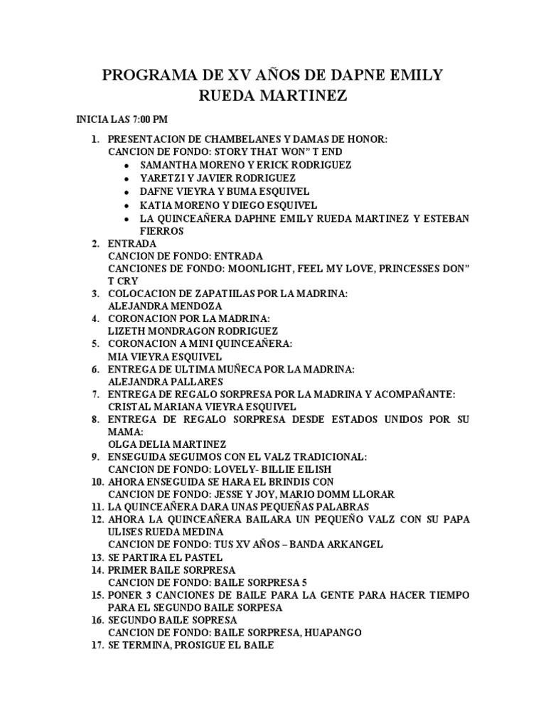 Programa de XV de Emelin 2 | PDF