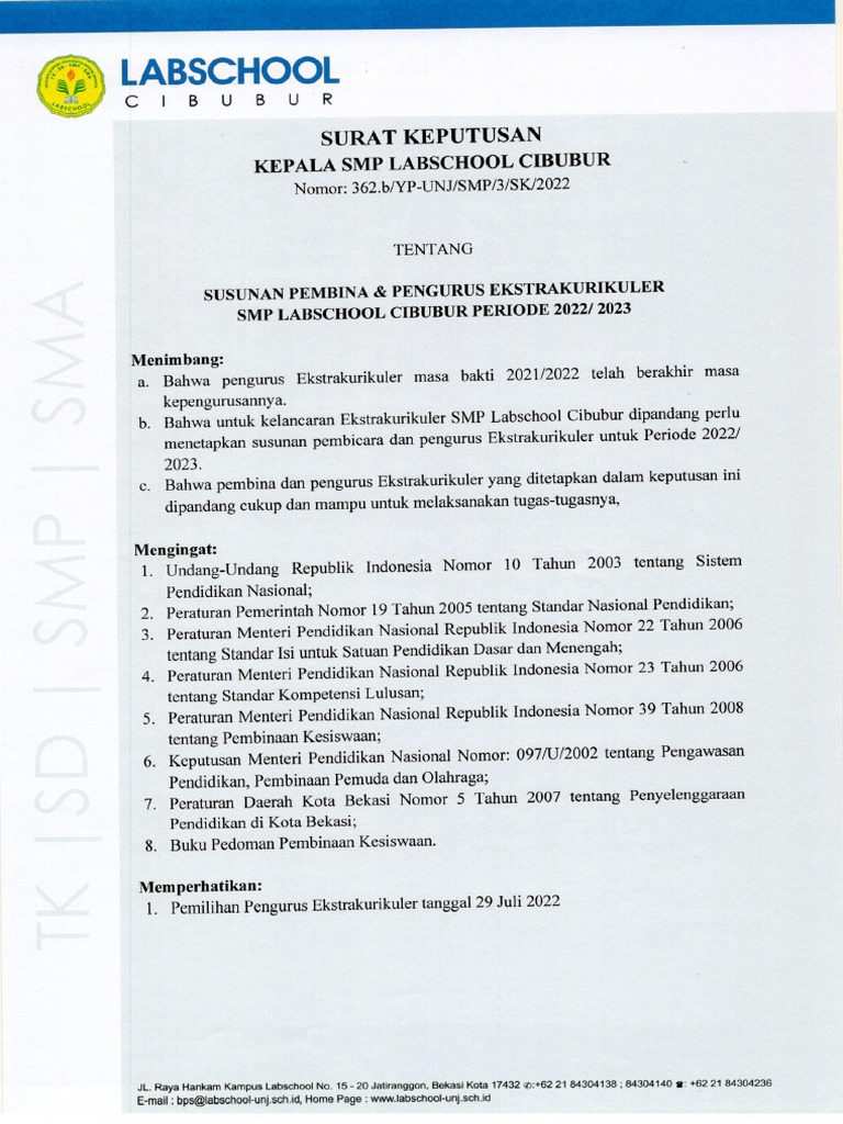 SK Pengurus Ekskul 2022-2023 | PDF