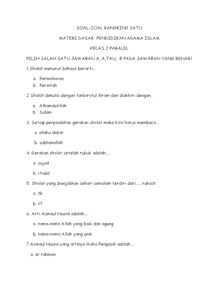 Soal Rangking Satu KLS 2 | PDF