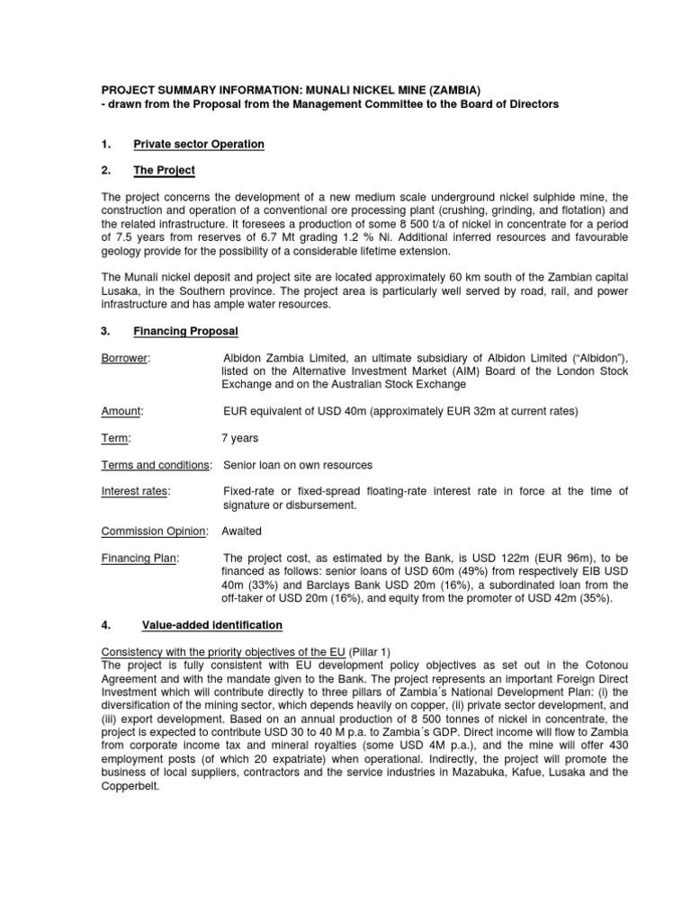 Munali Nickel Mine Project Overview | PDF | Mining | Environmental ...