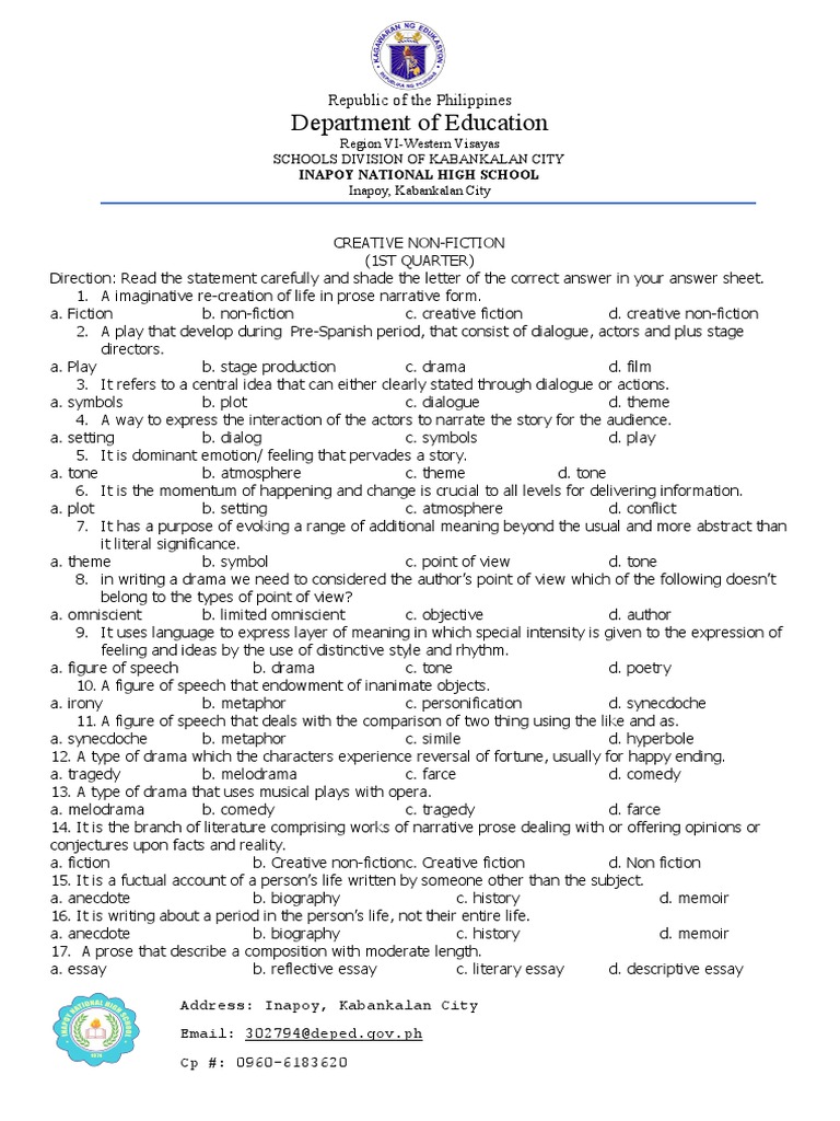 Exam First Grading 2nd Semester - Creative Nonfiction | PDF | Essays ...