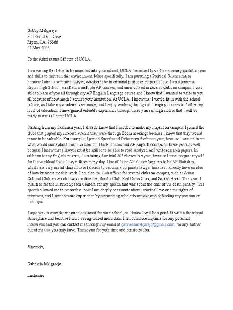 UCLA Admissions Letter from Gabby Melgarejo | PDF | Advanced Placement