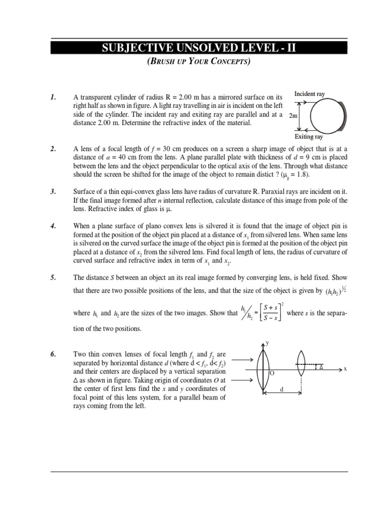 Advanced Optics Problems for Practice | PDF | Optics | Refractive Index