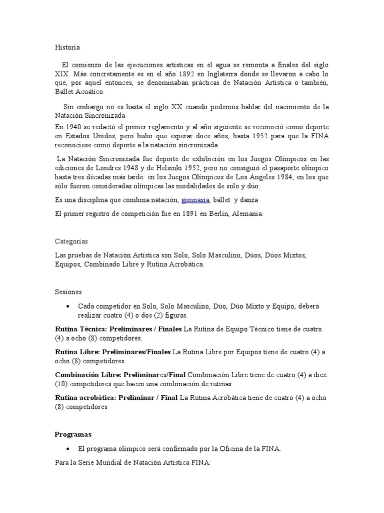 Resumen de Natacion Artistica | PDF | Árbitro | Deportes