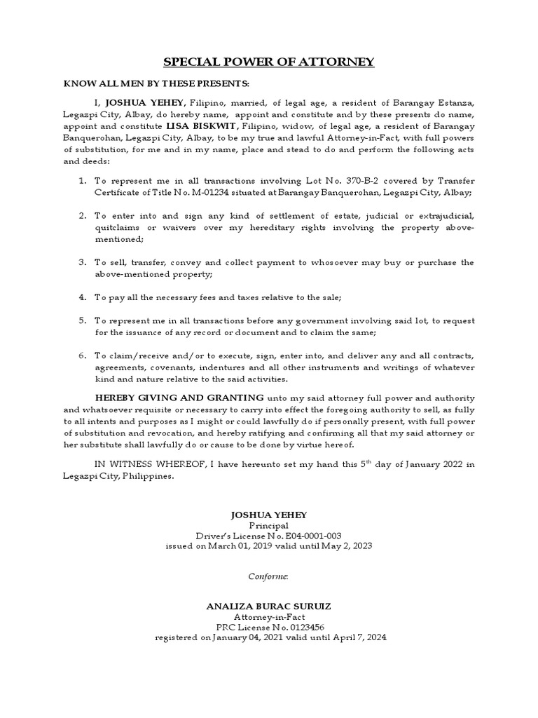 Special Power of Attorney | PDF | Power Of Attorney | Property Law
