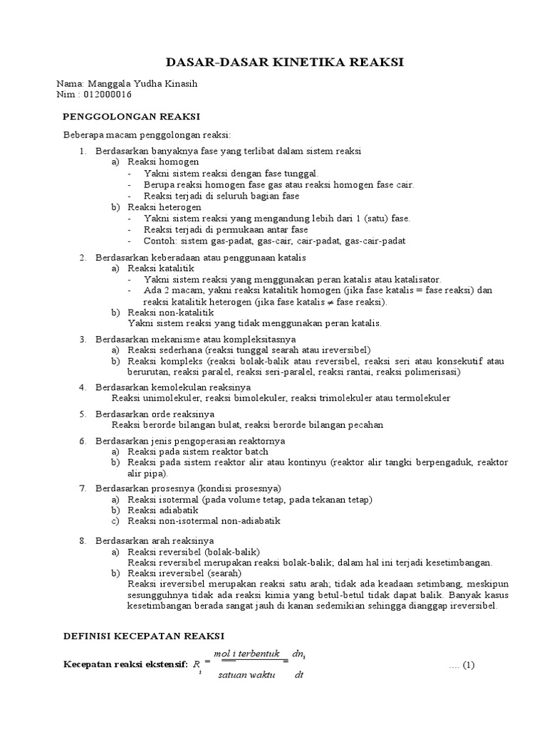 Handout Dasar2 Kinetika Reaksi Kimia | PDF