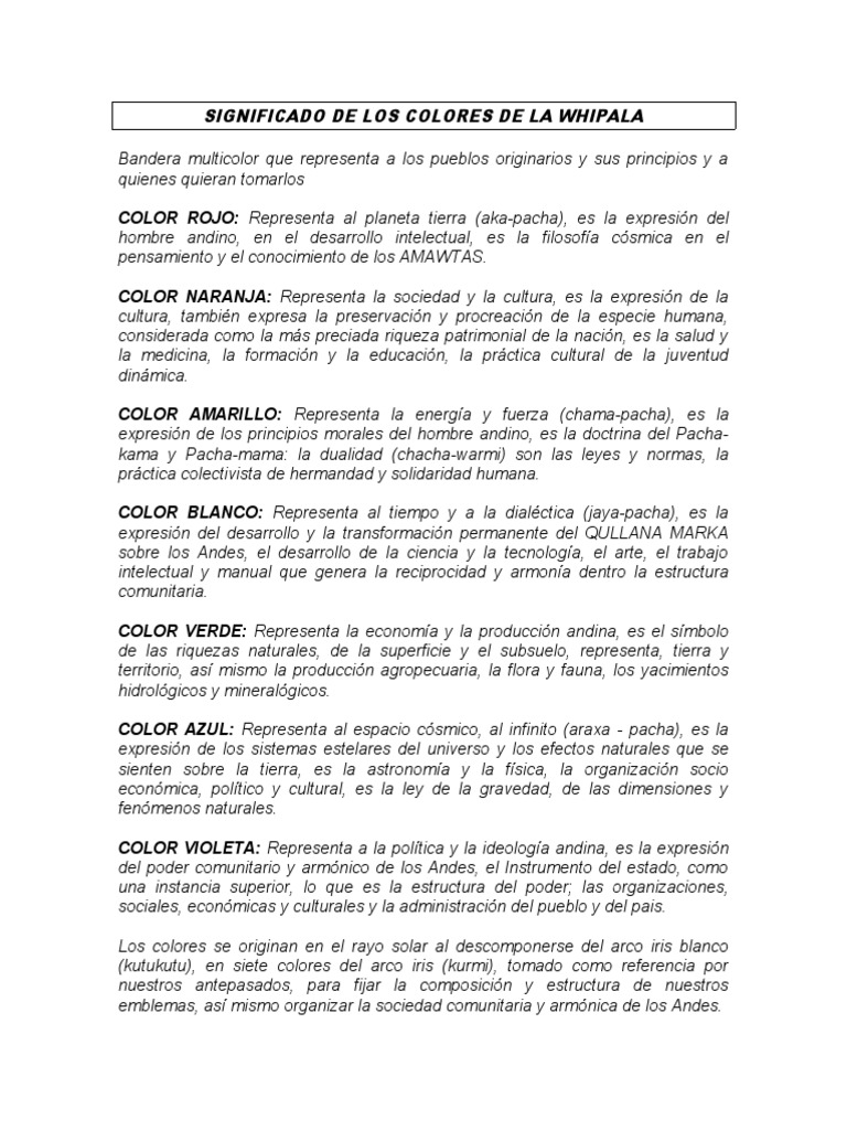 Significado de Los Colores de La Whipala | PDF | Color