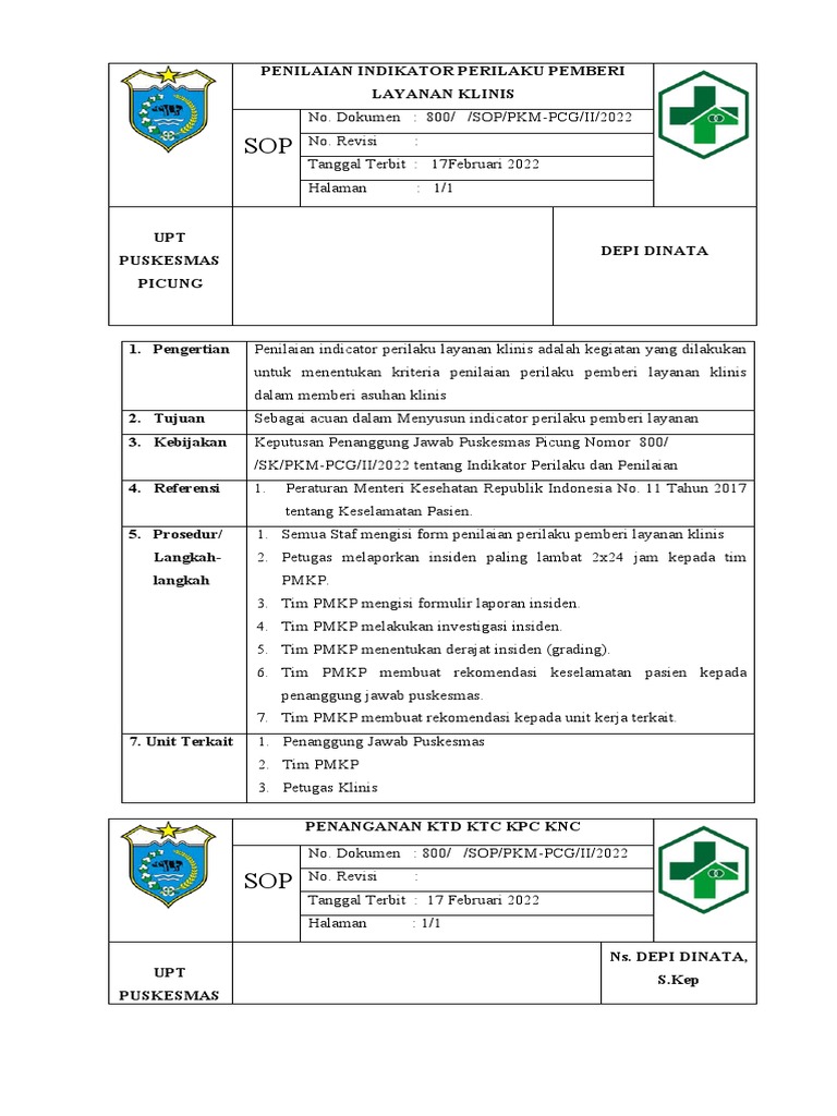 Sop Penanganan KTD, KTC, KPC, KNC | PDF
