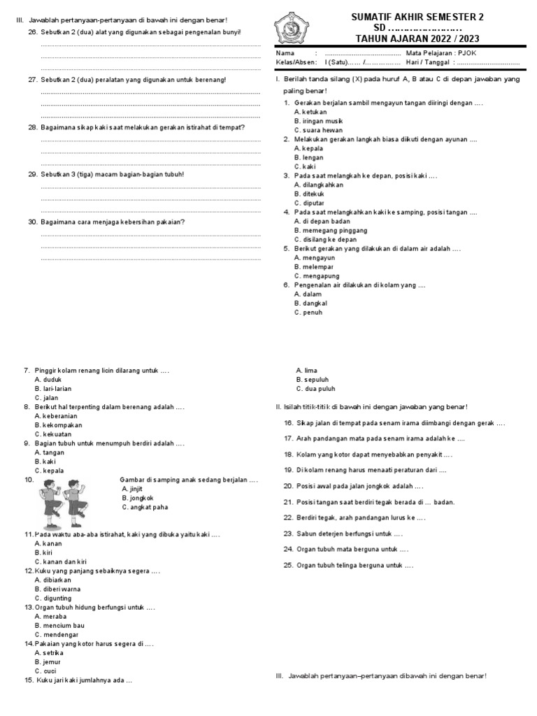 Sas 2 Pjok Kelas 1-3 2022-2023 | PDF