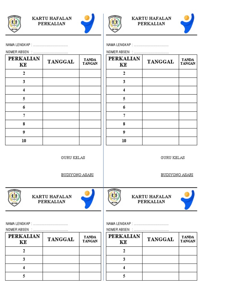 Kartu Hafalan Perkalian Siswa | PDF