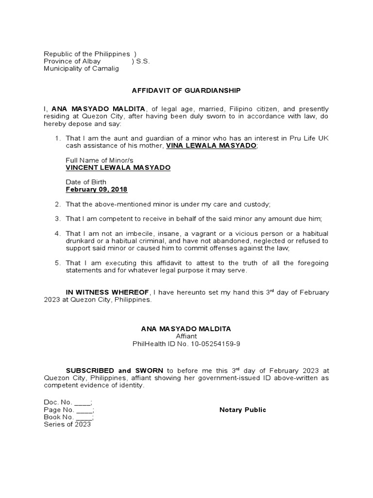 Affidavit of Guardianship for Minor | PDF | Social Science