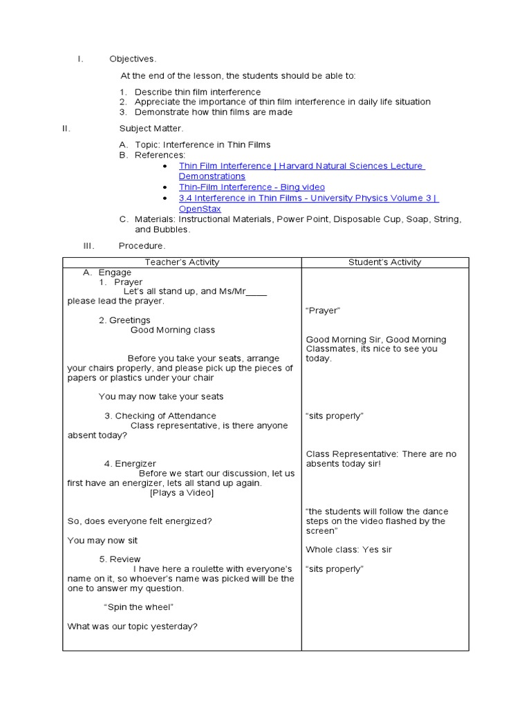 Lesson Plan Final | PDF | Reflection (Physics) | Thin Film