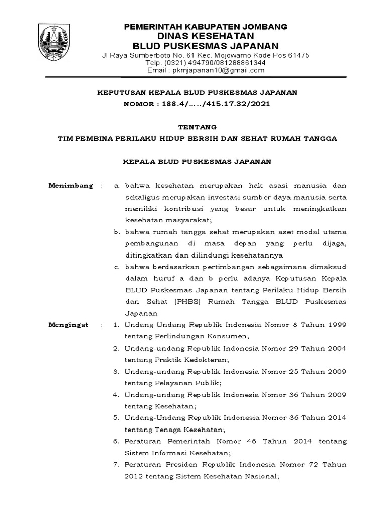 Keputusan PHBS Rumah Tangga Puskesmas Japanan | PDF