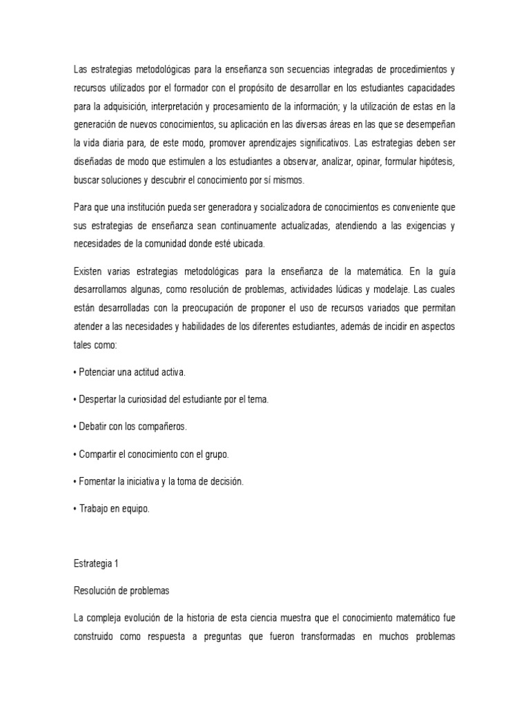 Estrategias Metodológicas en Matemáticas | PDF | Matemáticas | Conocimiento