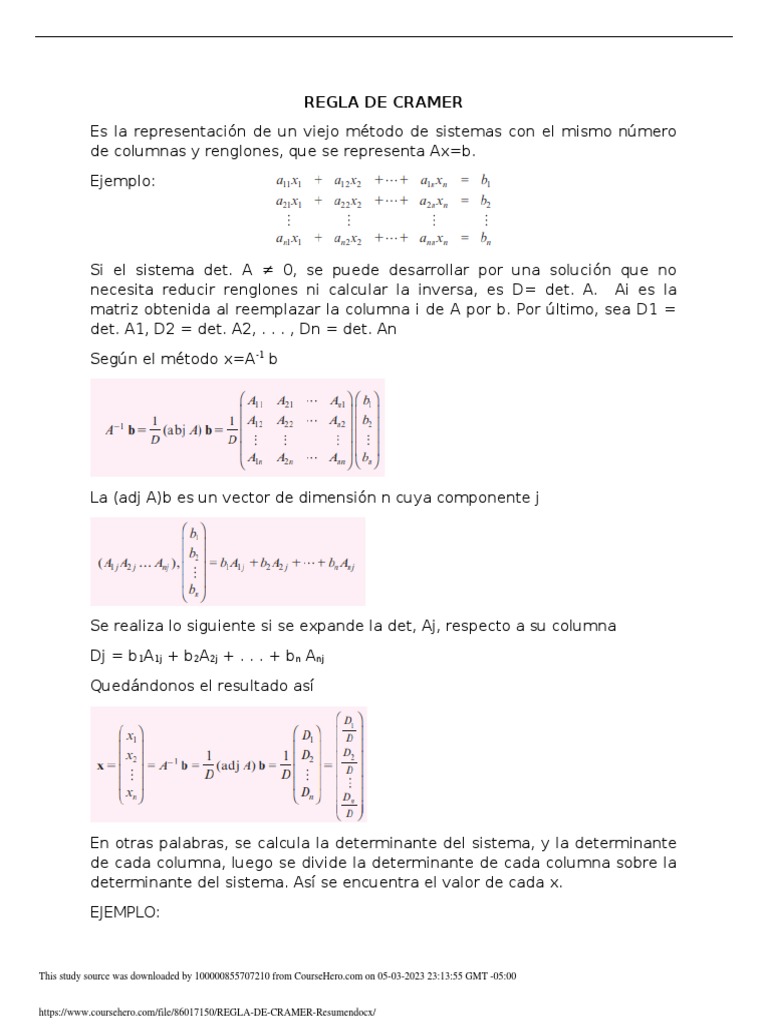 Regla de Cramer Resumen | PDF
