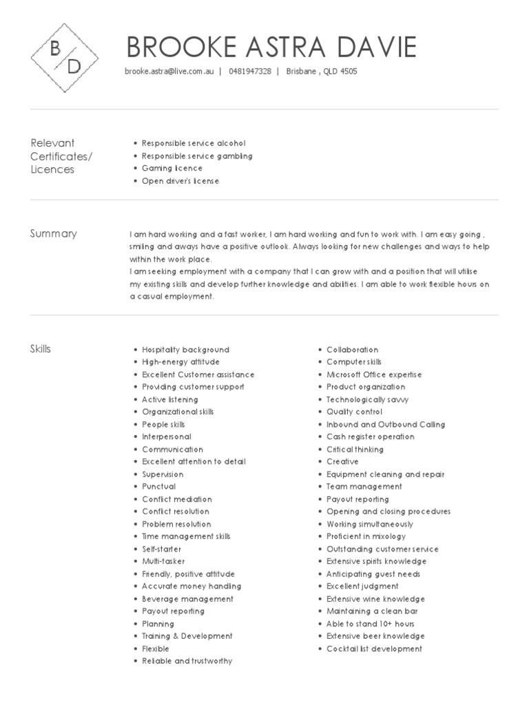 Brooke Astra Davie Resume 1 | PDF