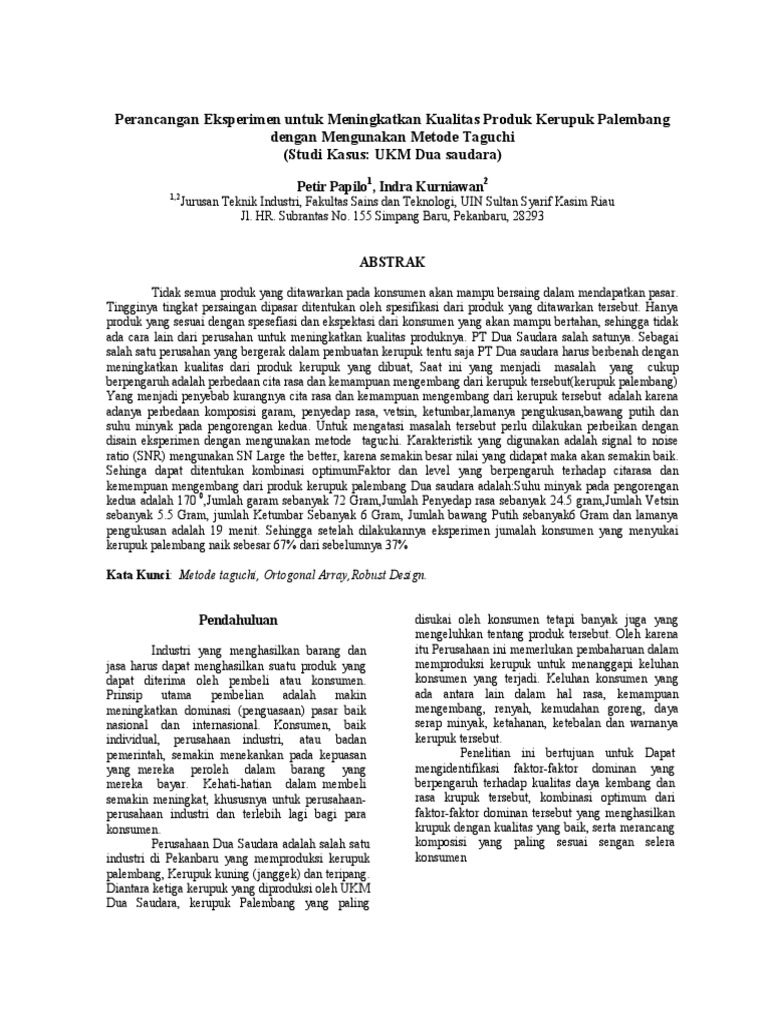 2015 Perancangan Eksp M Taguchi - JTI | PDF