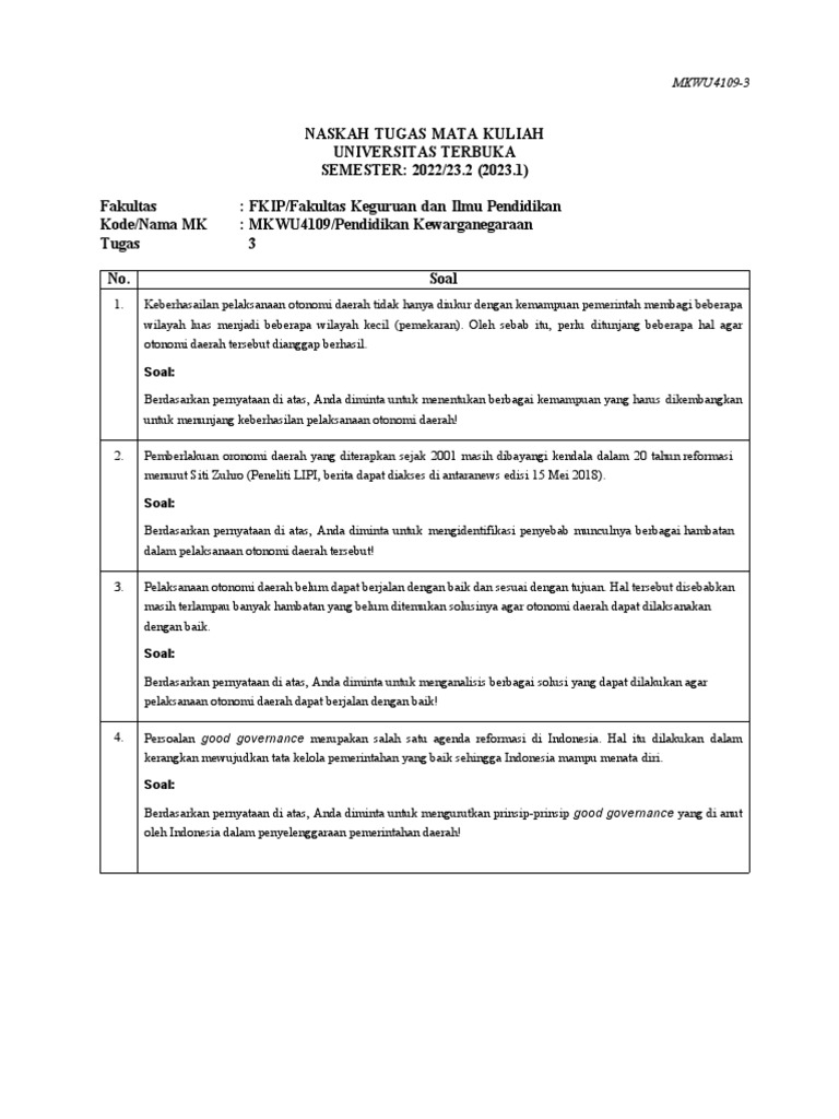 Soal Mkwu4109 tmk3 3 | PDF