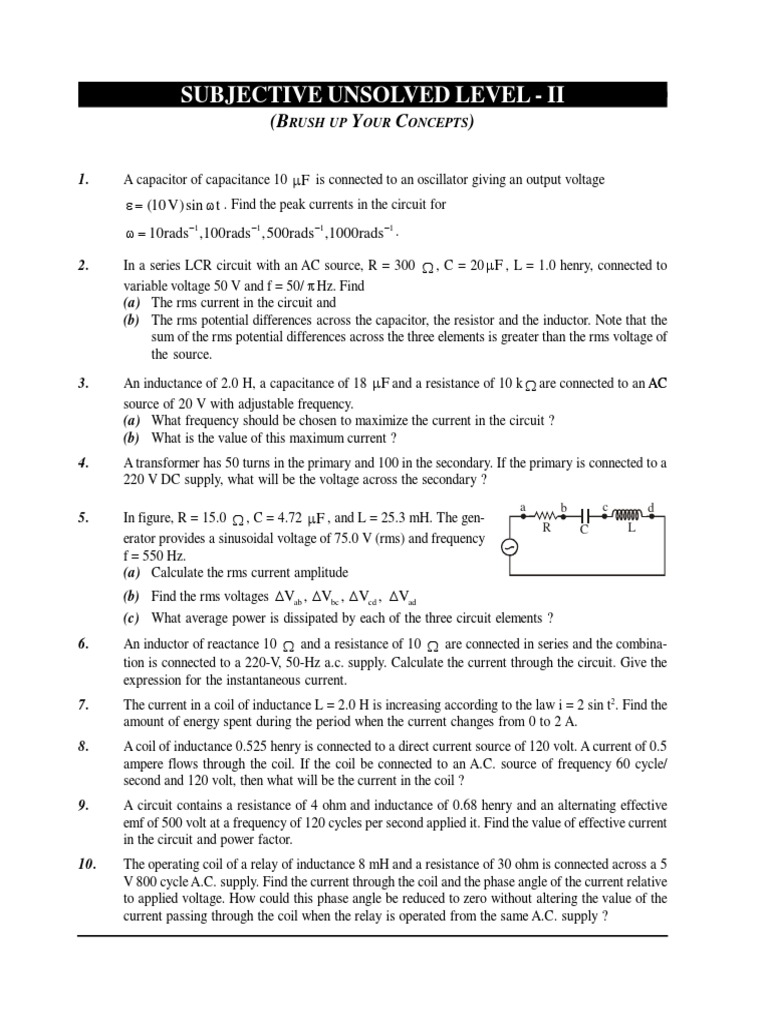 Alternating Current - 06 - Subjective Unsolved Level-II | PDF ...