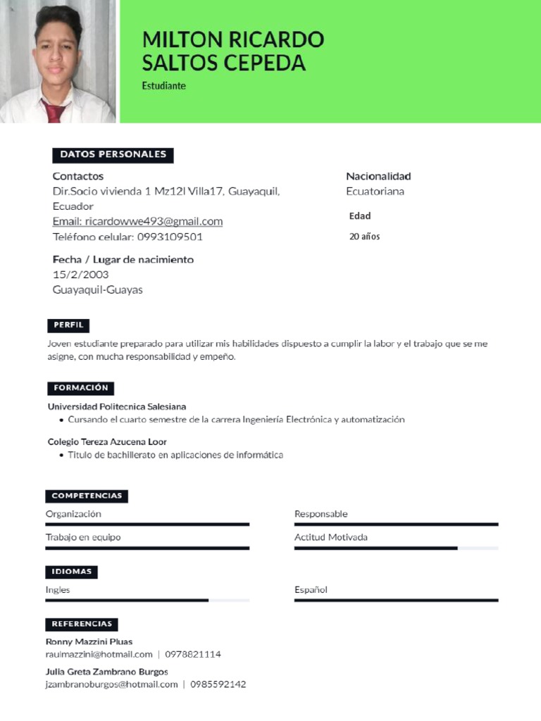 CV Milton Saltos | PDF