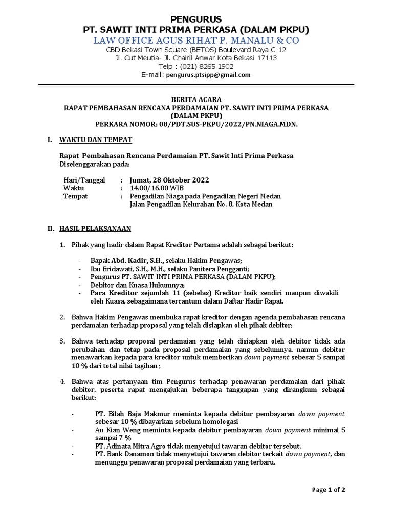 BA Rapat Kreditur 28 Okt | PDF