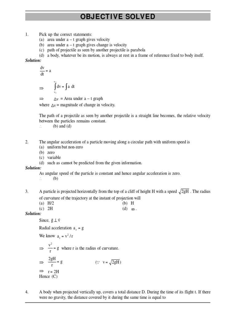 Kinematics-02 - Objective Solved | PDF | Acceleration | Theory Of ...