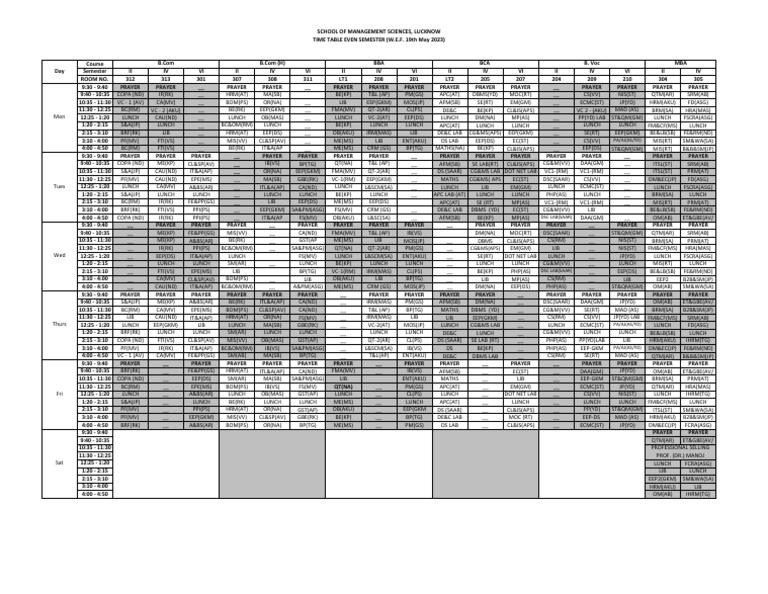 Consolidated Time Table_Extended-1 | PDF