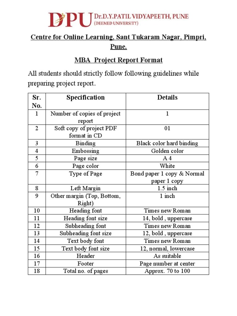 Project Report Format Typing Guidelines Pdf