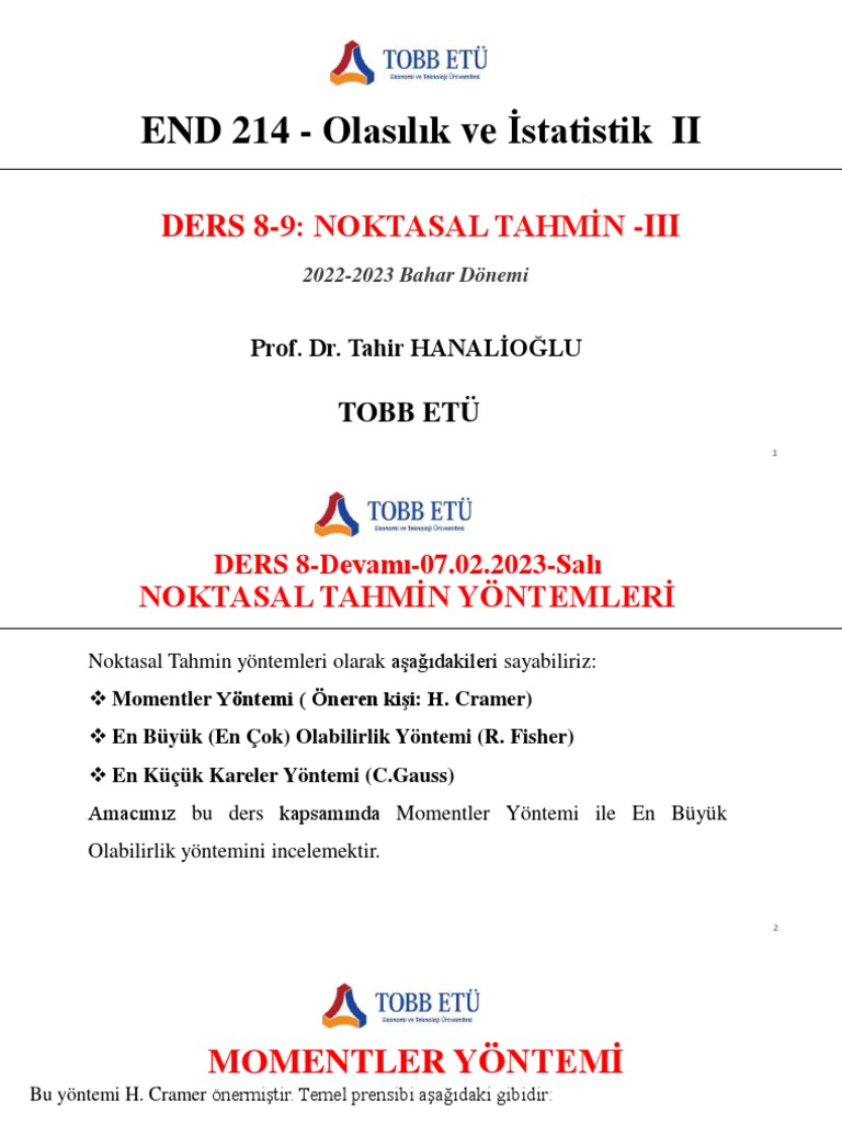 END 214 - Ders 8-9 - Tahmin III | PDF