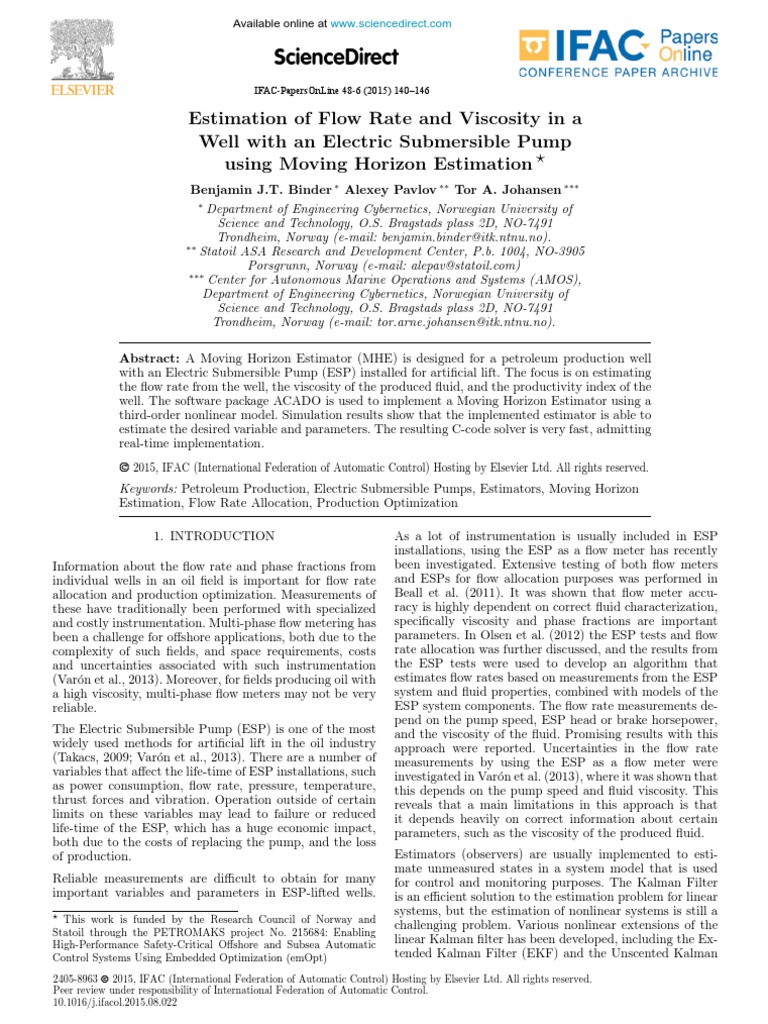 Estimation of Flow Rate and Viscosity in A Well With An Electric ... Estimation of Flow Rate and Viscosity in A Well With An Electric ...