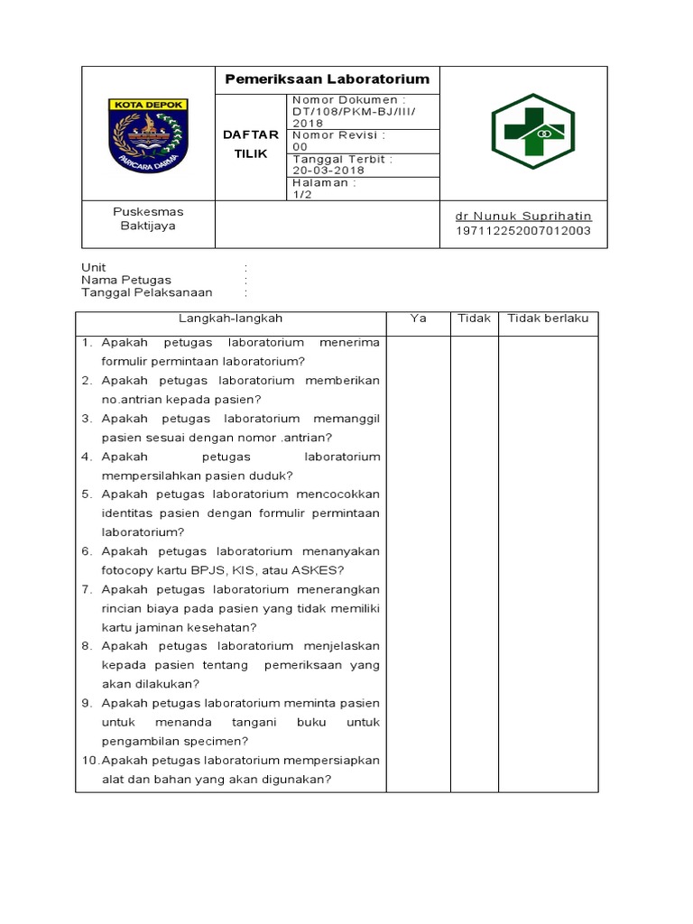 8.1.1.1 DAFTIL Pemeriksaan Laboratorium | PDF | Pengembangan Diri | Sains & Matematika