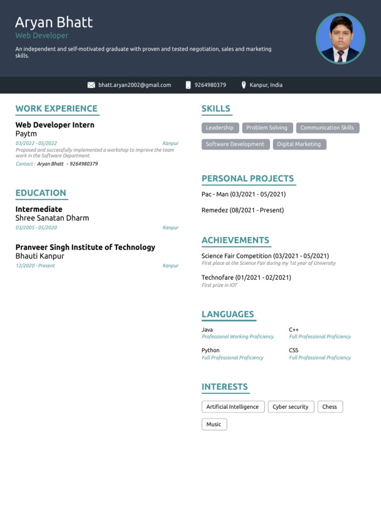 Aryan's Resume | Download Free PDF | Software Development | Information Technology