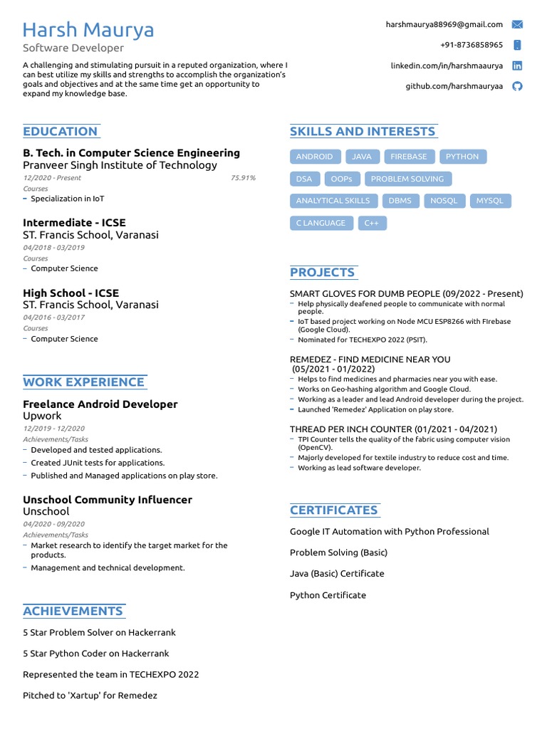 Harsh's Resume | PDF | Programmer | Internet Of Things