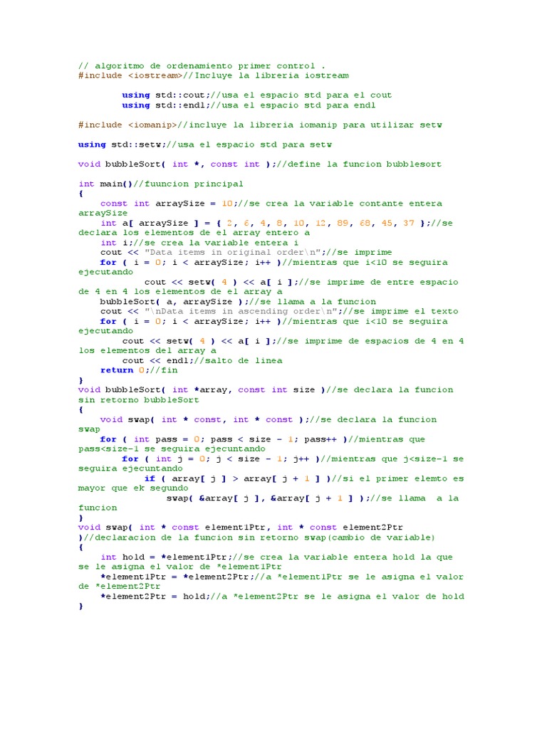 Algoritmo de Ordenamiento Primer Control | PDF | Matemáticas Aplicadas ...