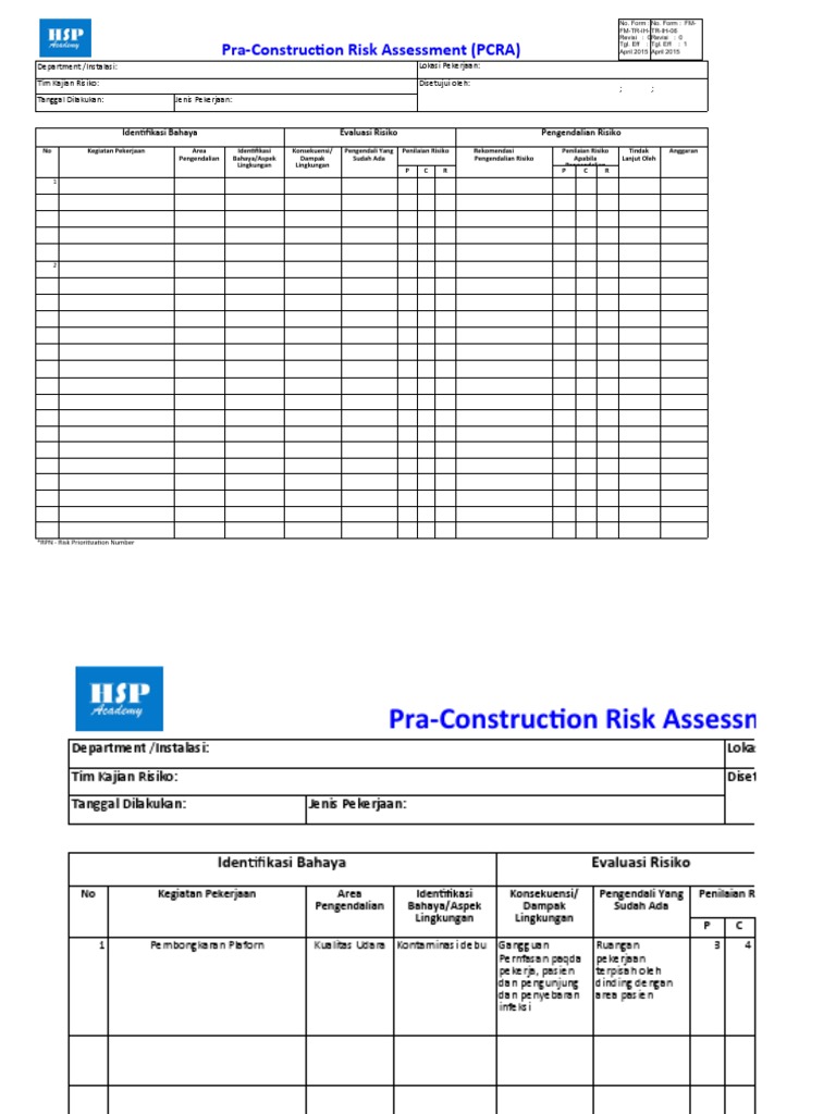 Formulir PCRA untuk Penilaian Risiko | PDF