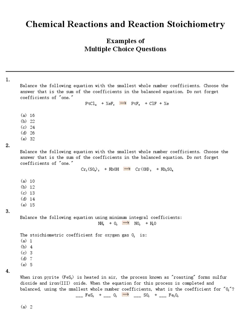 Chemistry Exam Practice Questions | PDF | Stoichiometry | Chemical ...